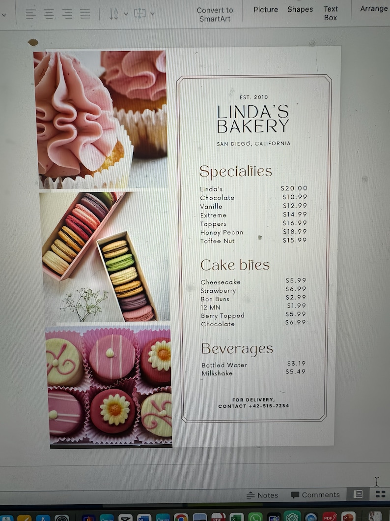 Downloadable Dessert Menu PPT Template Pastry Shop Menu Layout, Easy-to ...