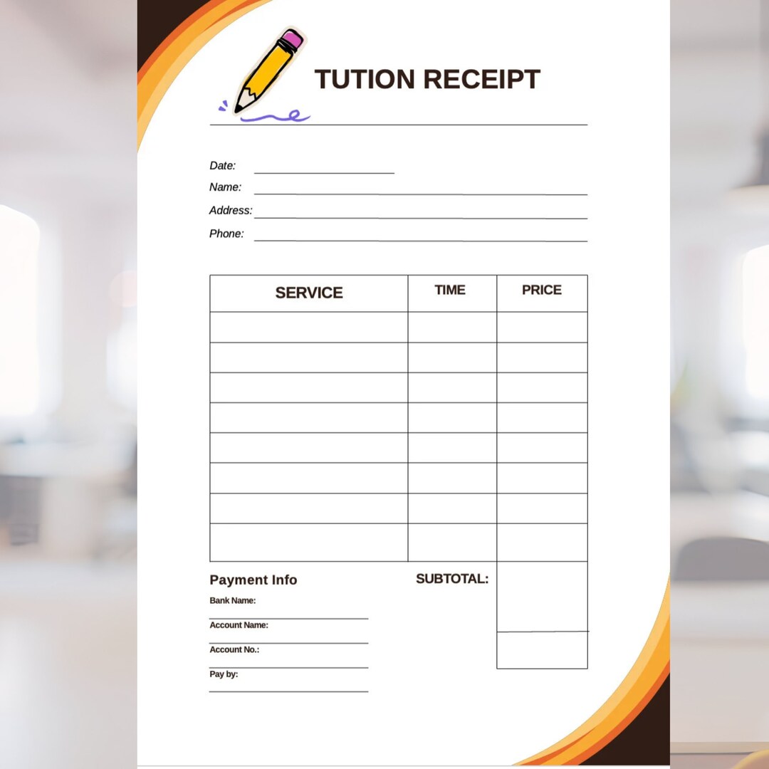 Tuition Receipts Template, Customizable Financial Record, Easy-to-use ...