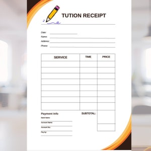 Tuition Receipts Template, Customizable Financial Record, Easy-to-use ...
