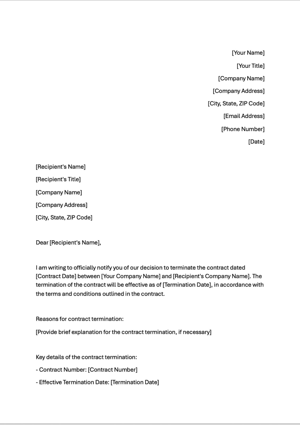 Contract Termination Letter Template Professional, Customizable, Easy ...
