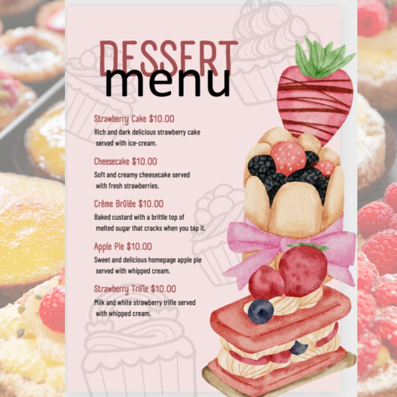 Dessert Menu Template - Etsy