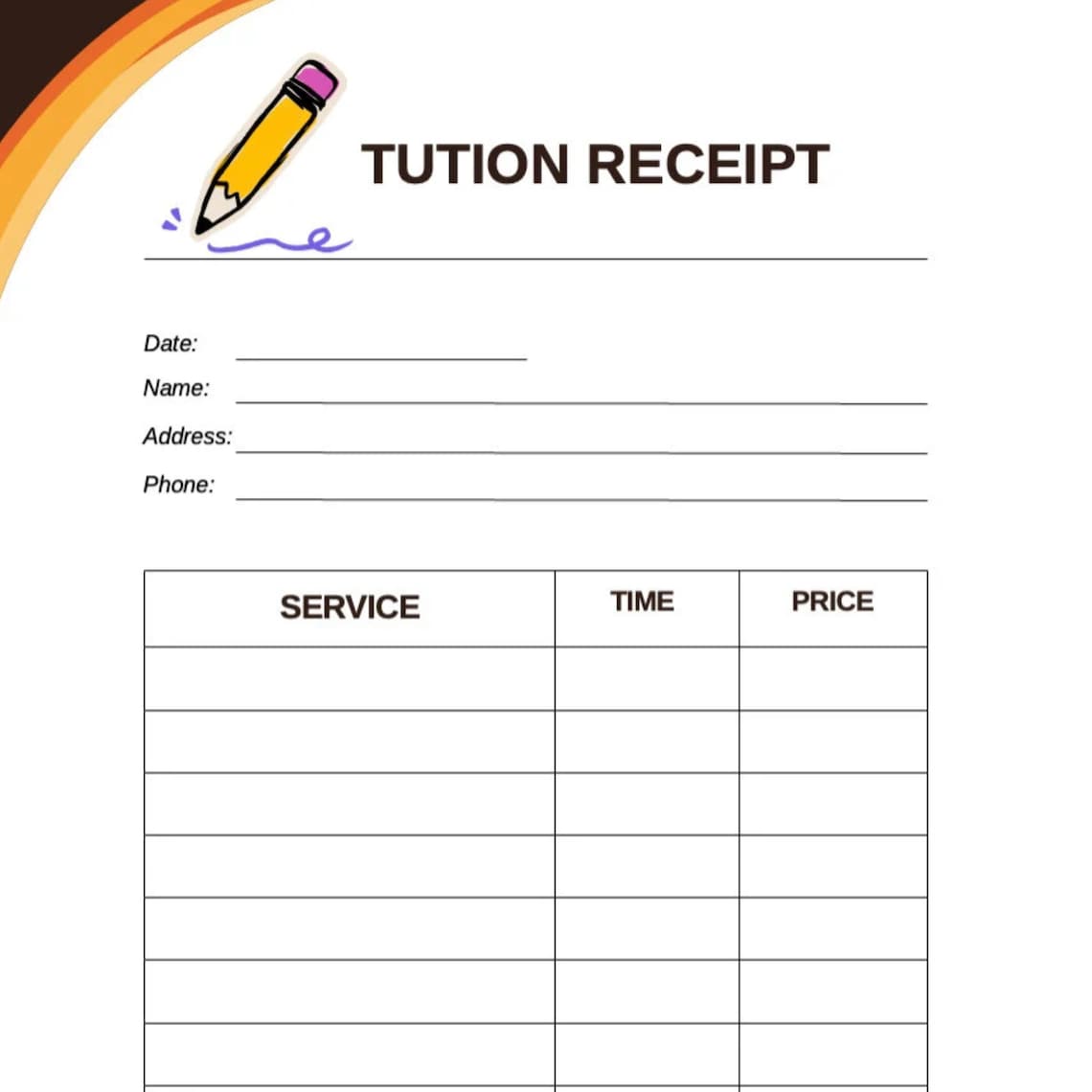 Tuition Receipts Template, Customizable Financial Record, Easy-to-use ...