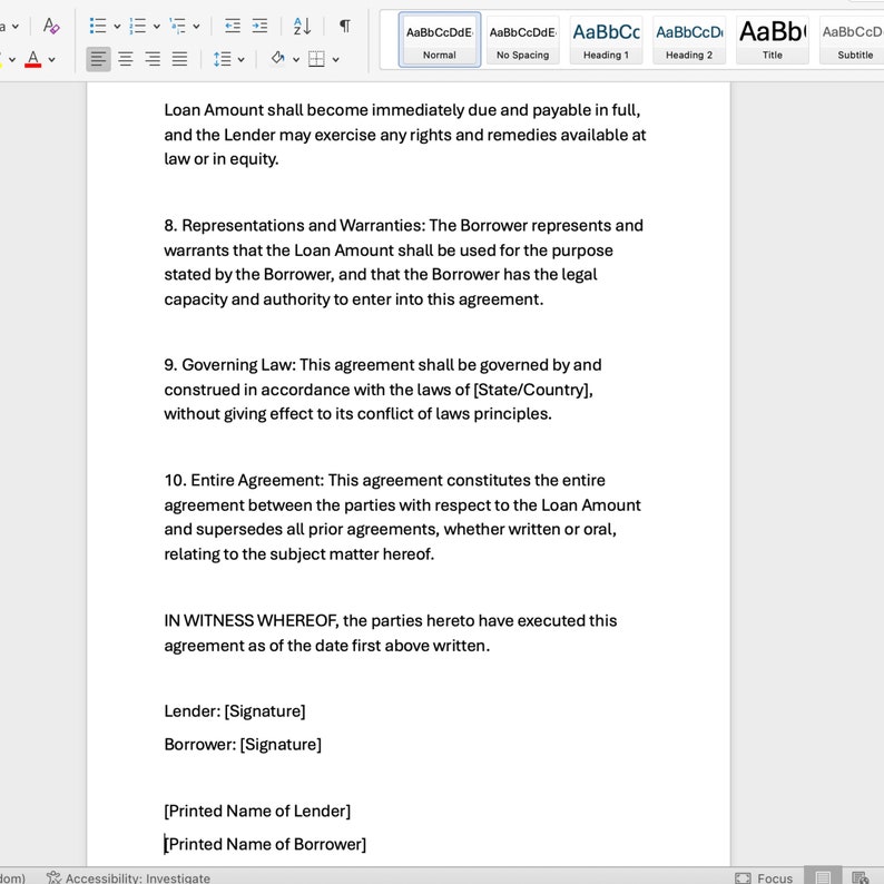 Loan Agreement Contract Template, Professional Legal Document for Lease ...