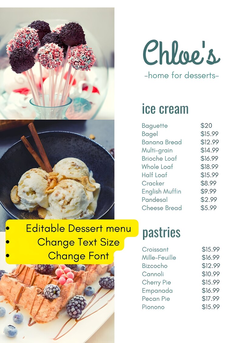 Downloadable Dessert Menu PPT Template Pastry Shop Menu Layout, Easy-to ...