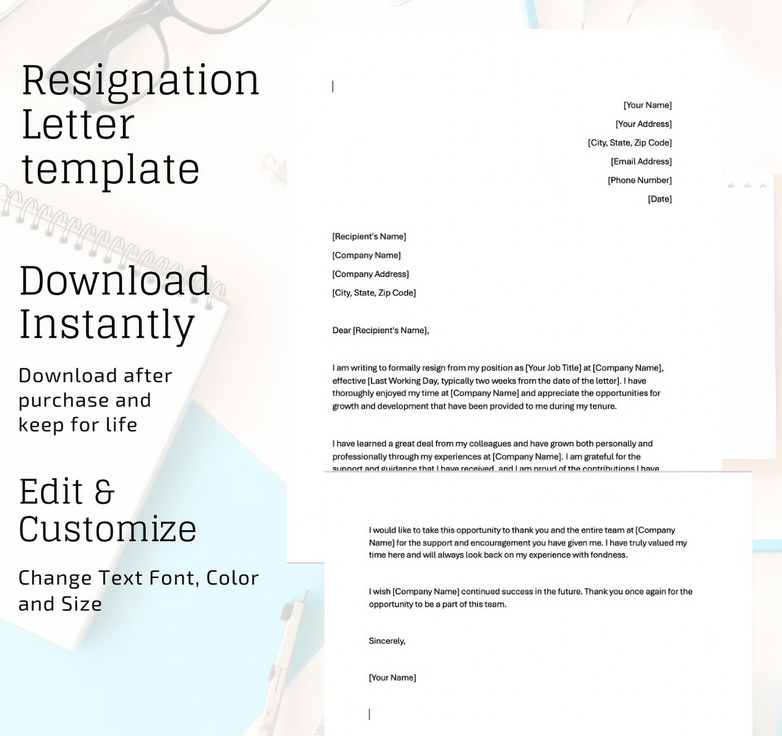 Resignation Letter Template Professional & Easy-to-use, Editable and ...