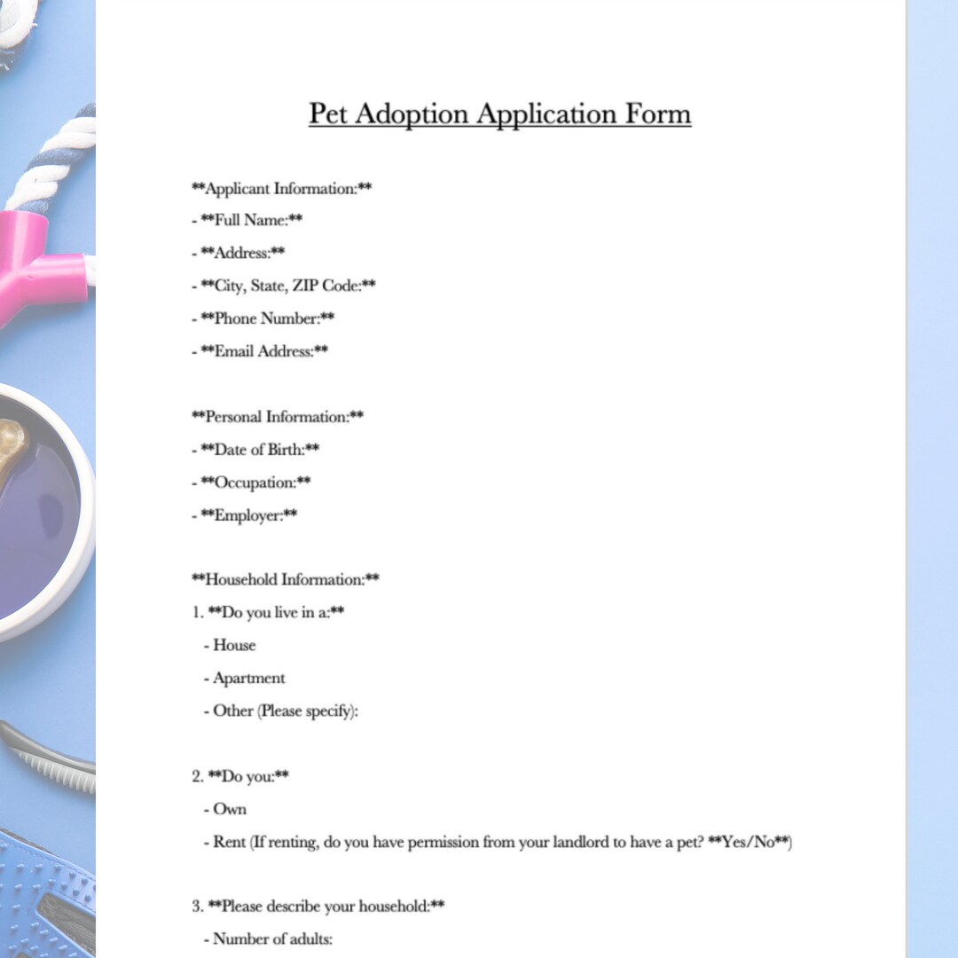 Pet Adoption Forms Template, Comprehensive and Easy-to-use, Streamline Your Rescue's Process ...
