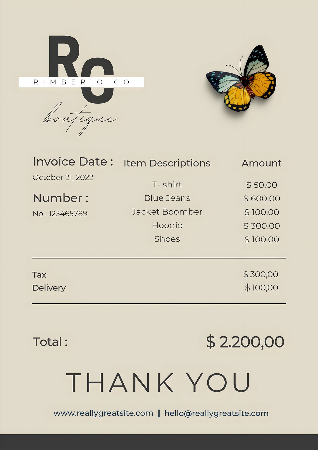 Custom Receipt Template Fully Editable Sleek Printable Billing Form and ...