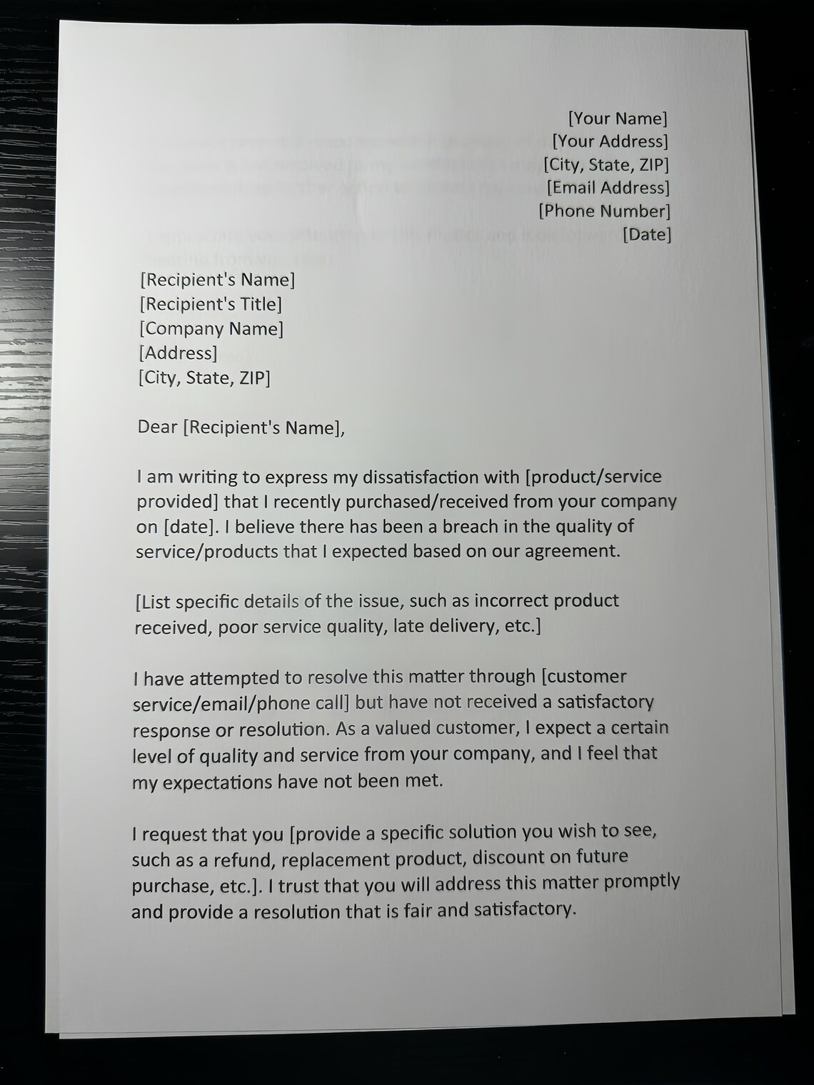 Complaint Letter Template Professional Formatted Document for Effective ...