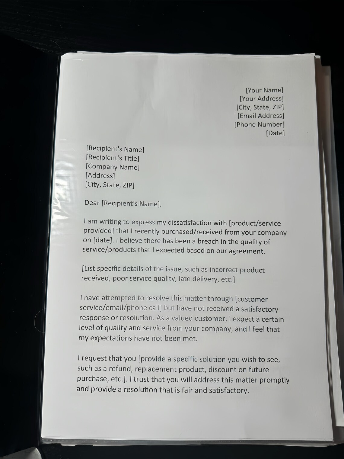 Complaint Letter Template Professional Formatted Document for Effective ...