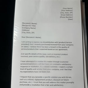 Complaint Letter Template Professional Formatted Document for Effective ...