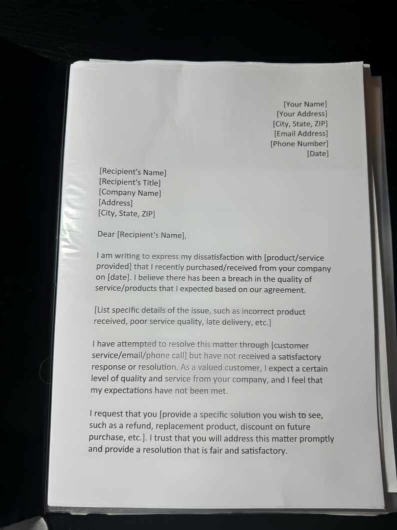 Complaint Letter Template Professional Formatted Document for Effective ...