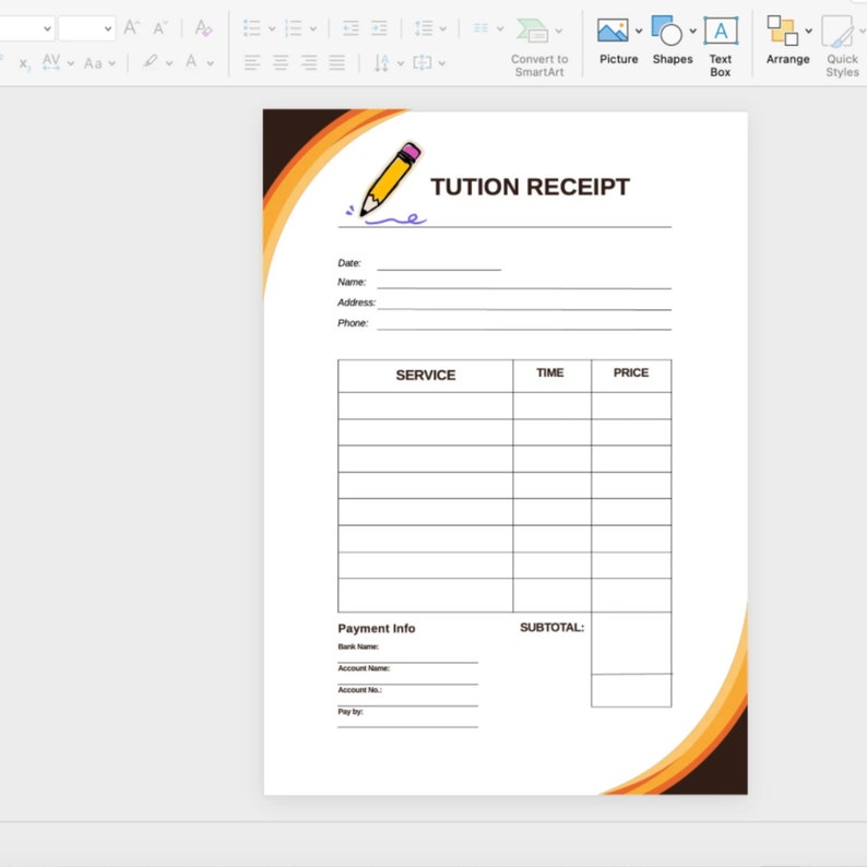 Tuition Receipts Template, Customizable Financial Record, Easy-to-use ...