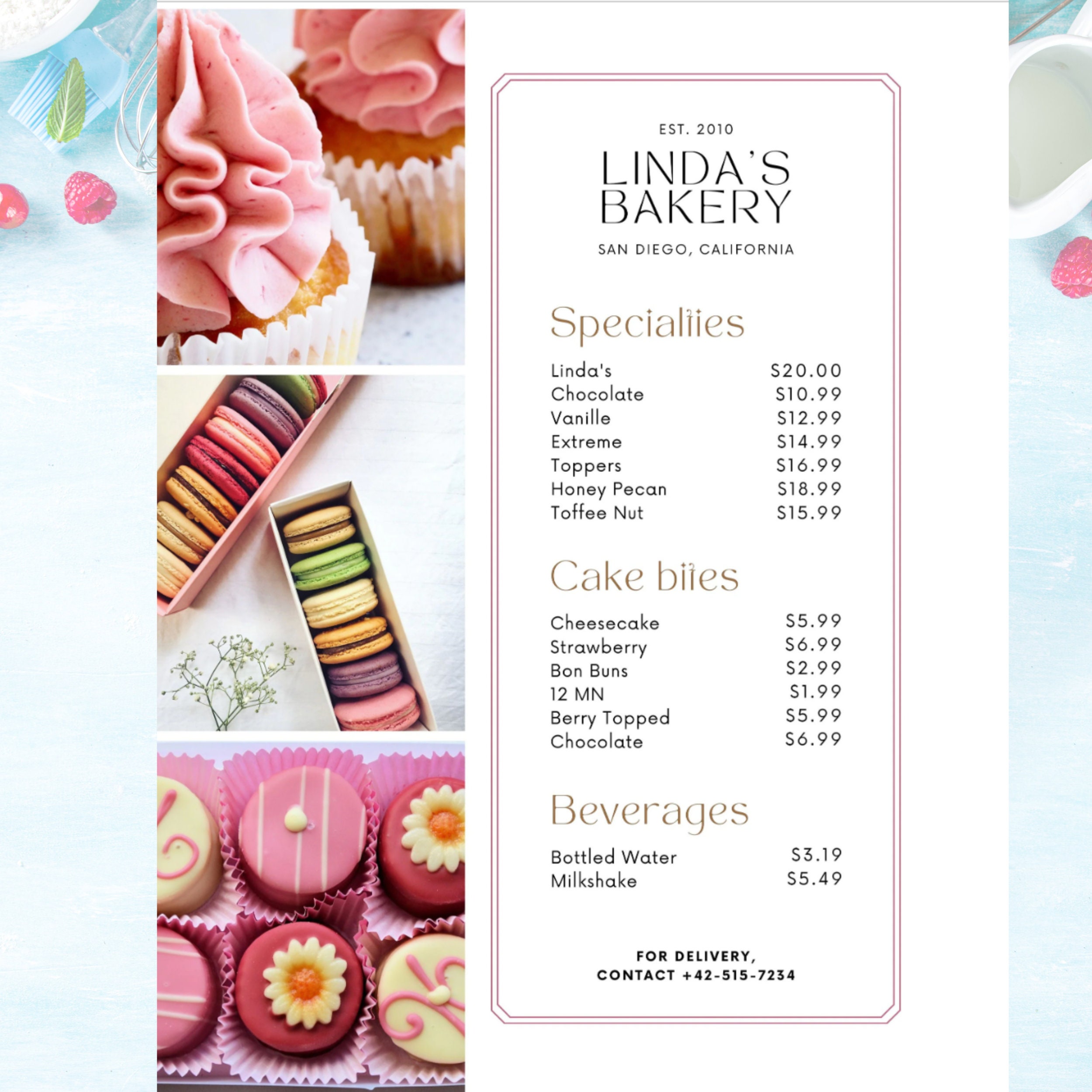 Downloadable Dessert Menu PPT Template Pastry Shop Menu Layout, Easy-to ...