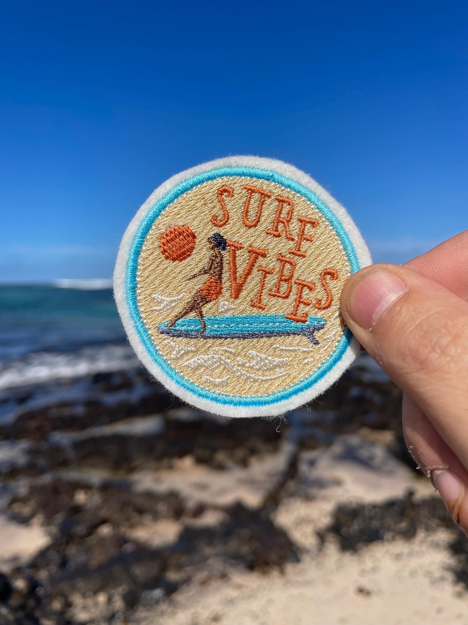Iron-on Embroidered Patches SURF VIBES, Cross Step, Hang Five, Hang Ten ...