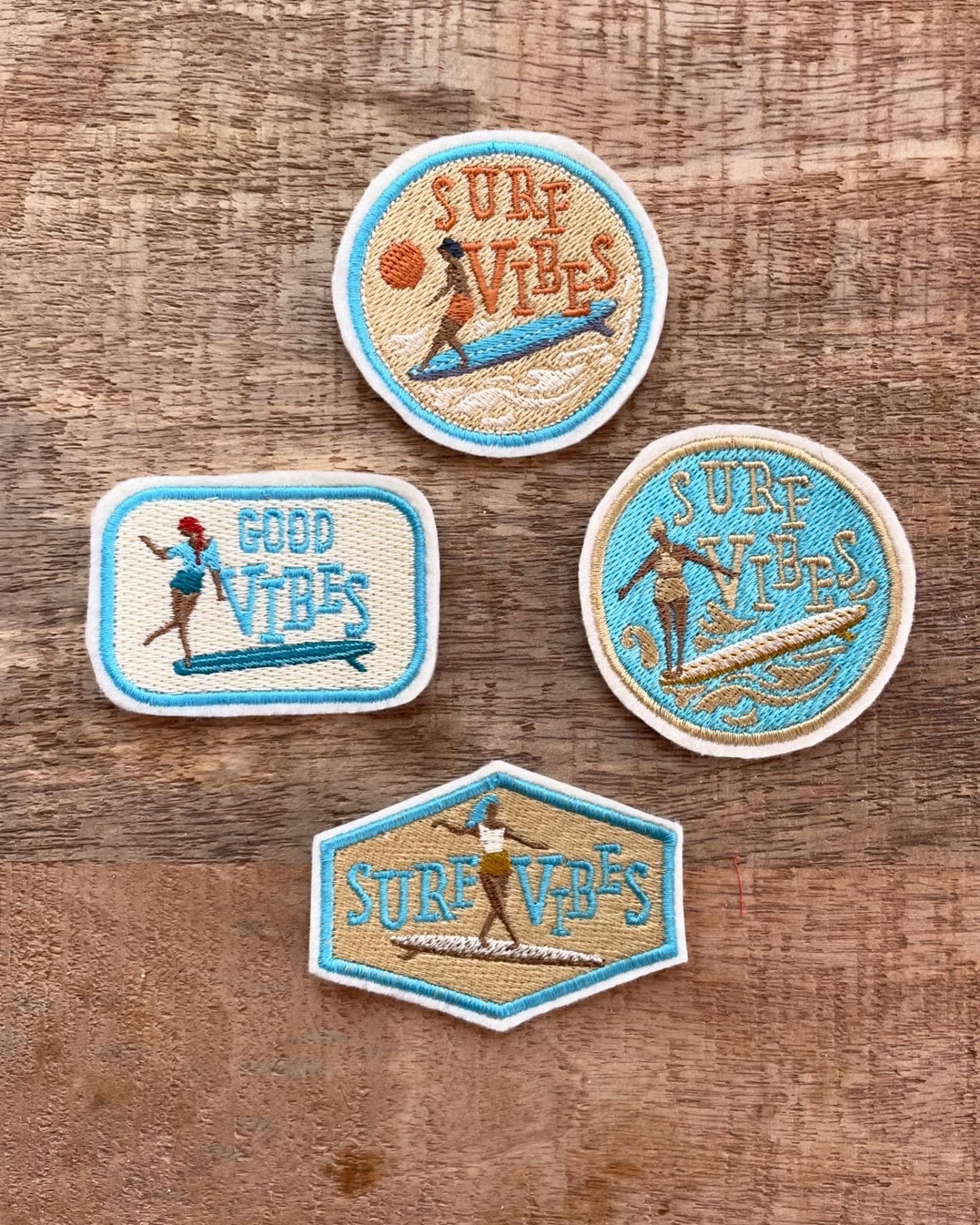 Iron-on Embroidered Patches SURF VIBES, Cross Step, Hang Five, Hang Ten ...