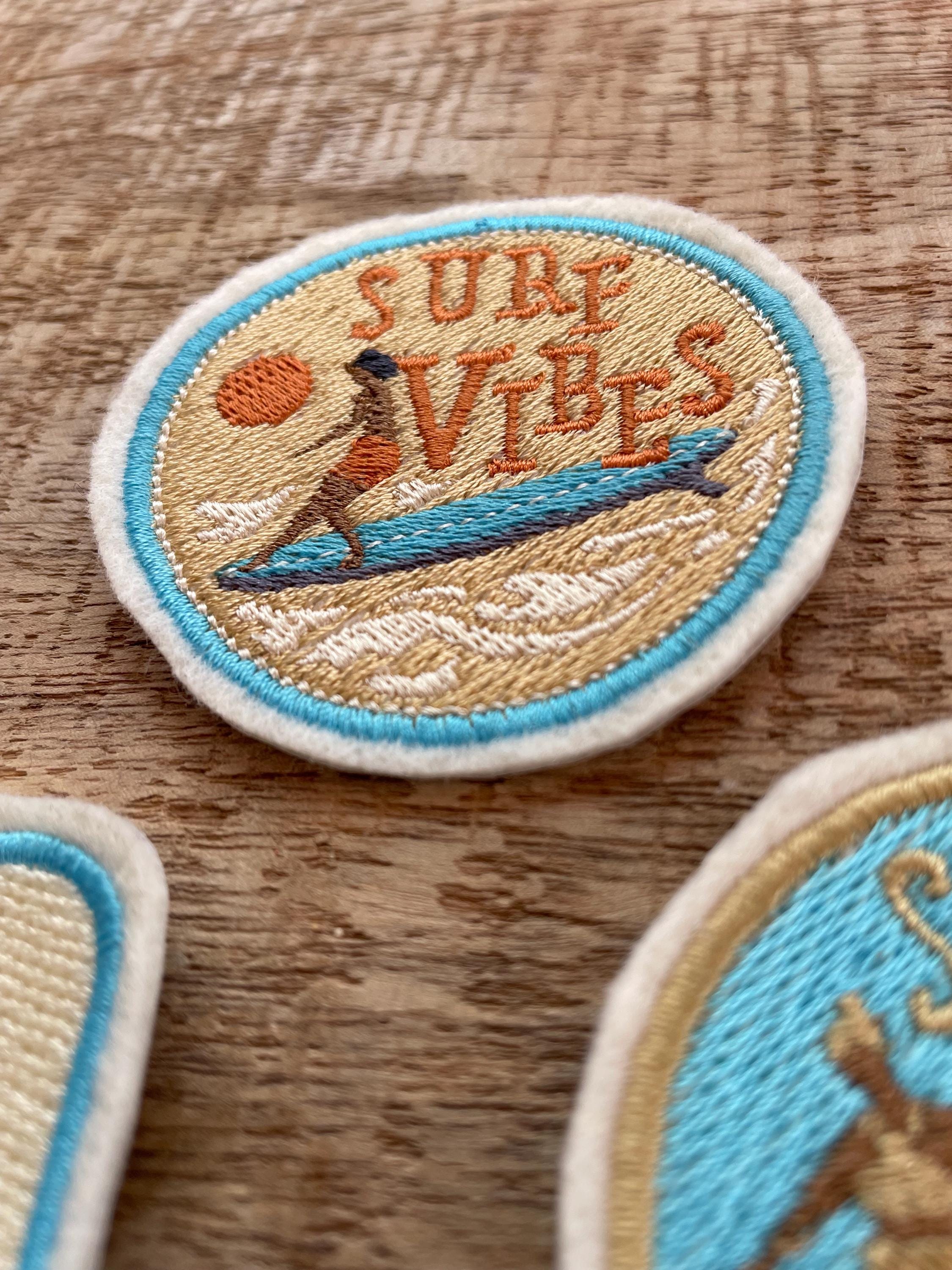 Iron-on Embroidered Patches SURF VIBES, Cross Step, Hang Five, Hang Ten ...