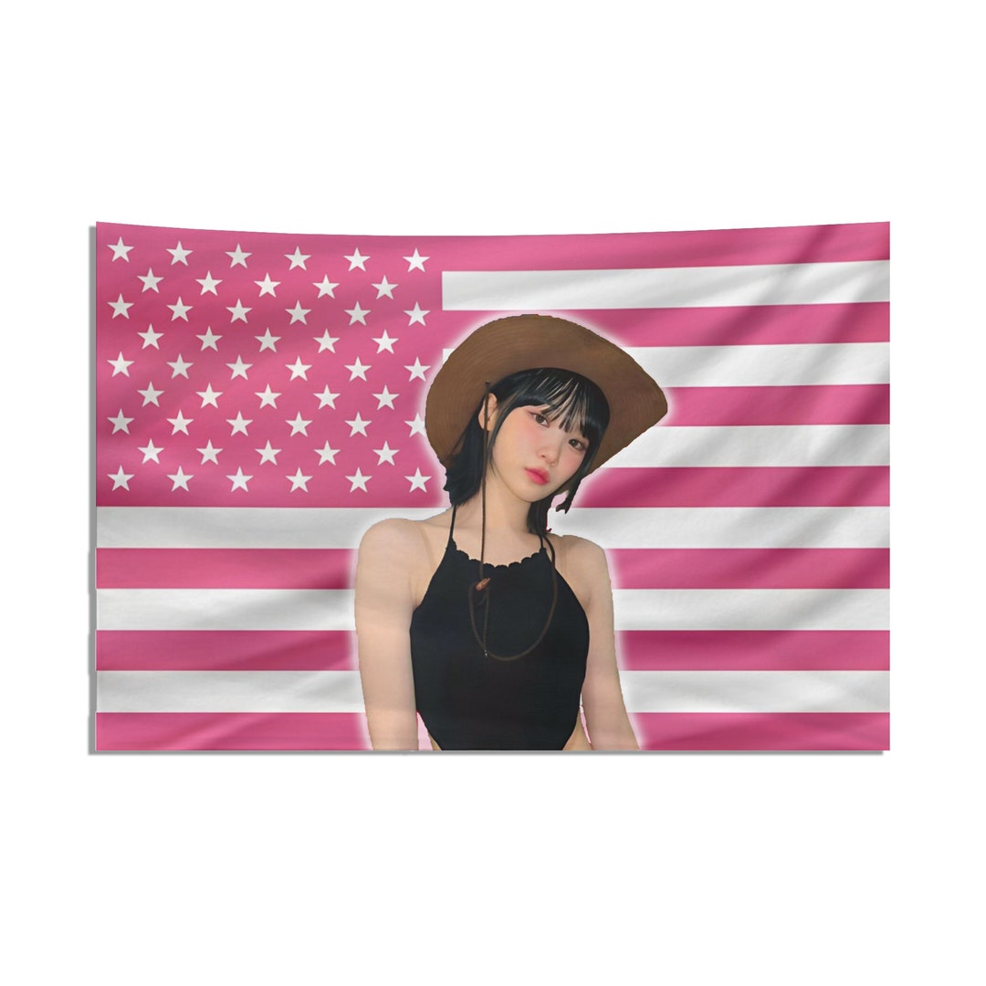 Le Sserafim Chaewon Pink America Flag Tapestry, Kpop Funny Room Merch ...
