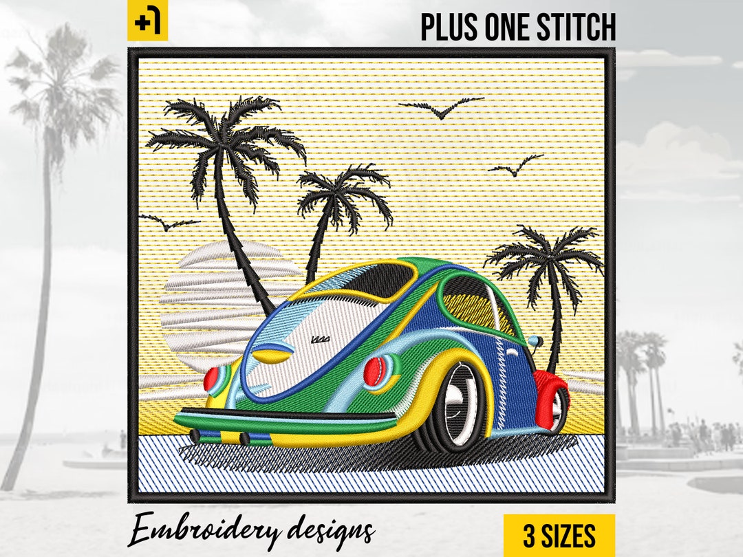 VW, Beetle, Retro, Colors, Palms, Vibe, Embroidery Art Design, Machine ...