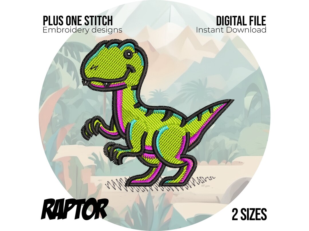 Baby Raptor Dinosaur, Embroidery Art Design, Machine Embroidery File ...