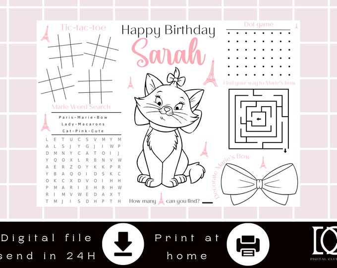 Marie Coloring Sheet Aristocats Party Activity Birthday Printable ...