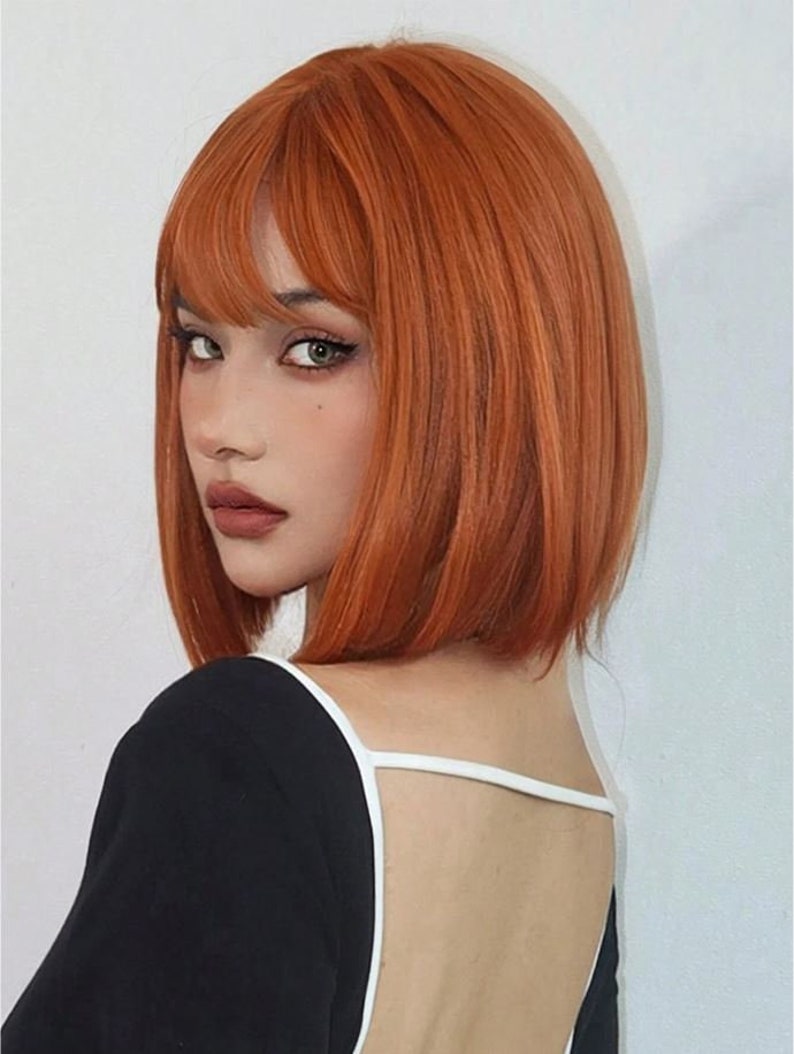 Orange Bob Wig, Short Bangs, Cosplay Party Wig - Etsy