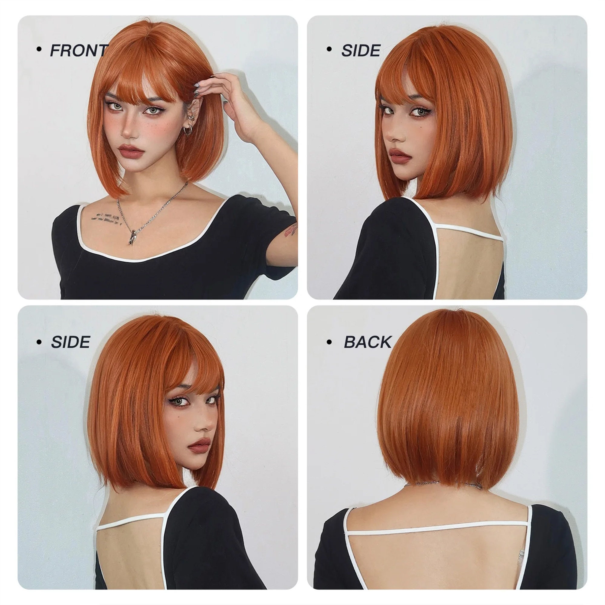 Orange Wig, Orange Bob Wigs, Short Bangs Wig, Short Wig, Synthetic Wig ...