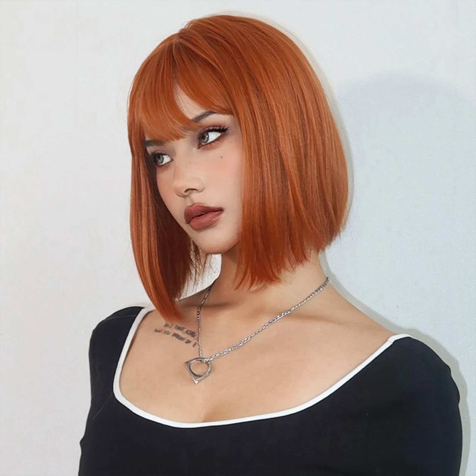 Orange Wig, Orange Bob Wigs, Short Bangs Wig, Short Wig, Synthetic Wig, Cosplay Wig, Party Wig ...