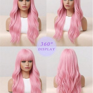 Ombre Pink Wig With Bangs: Long Body Wave Synthetic Wig - Etsy