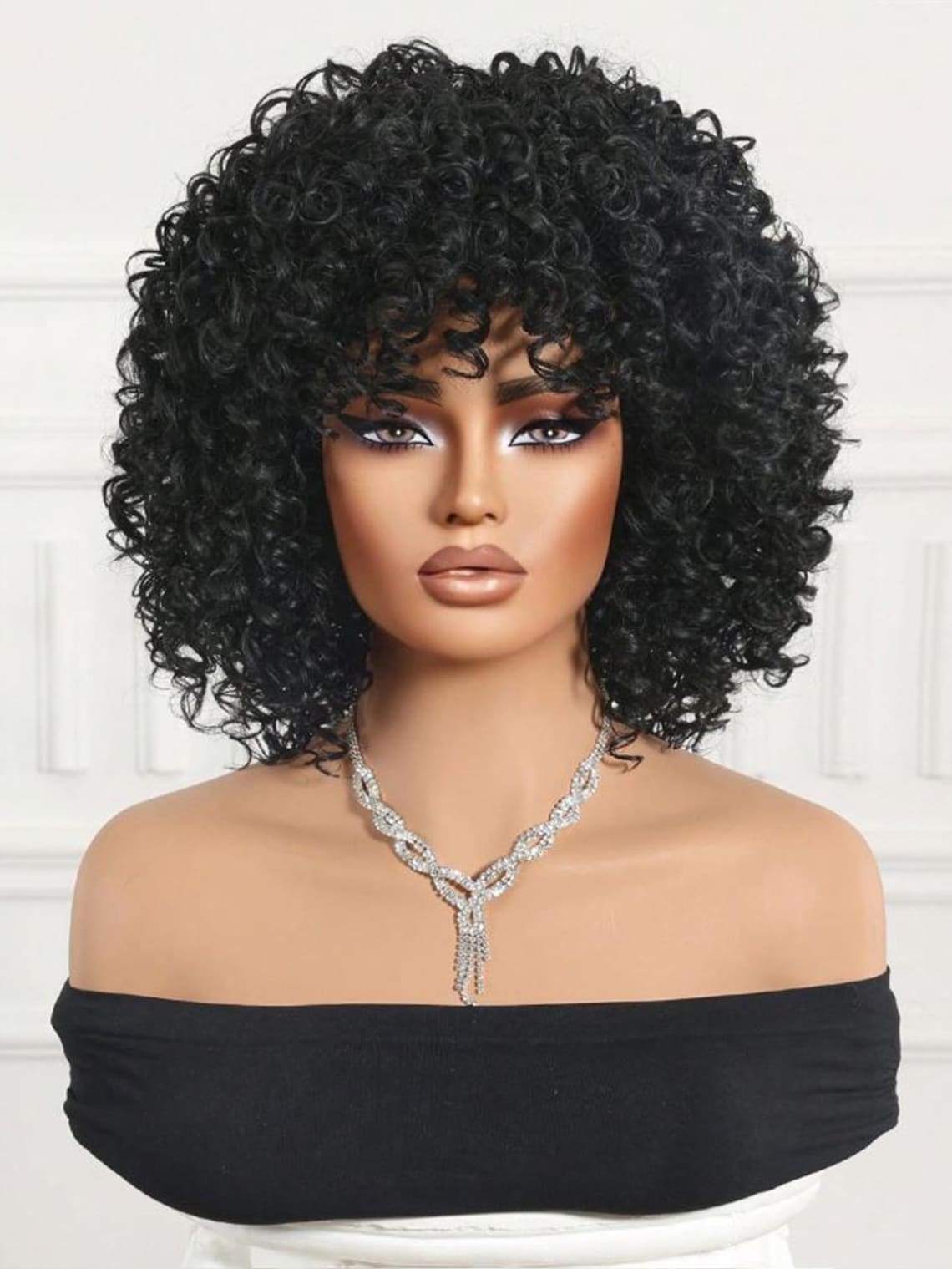 Fluffy Short Black Curly Wig: Heat-resistant Synthetic Bangs Wig - Etsy