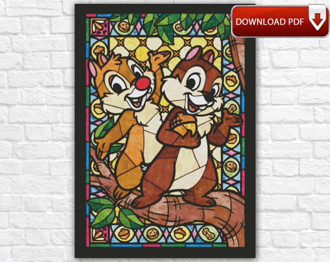 Chip and Dale Stained Glass Cross Stitch Pattern (PDF) - Etsy