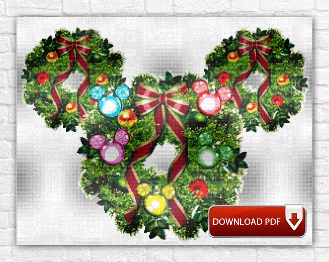 Christmas Wreath Cross Stitch Pattern / Mickey Mouse Cross Stitch ...