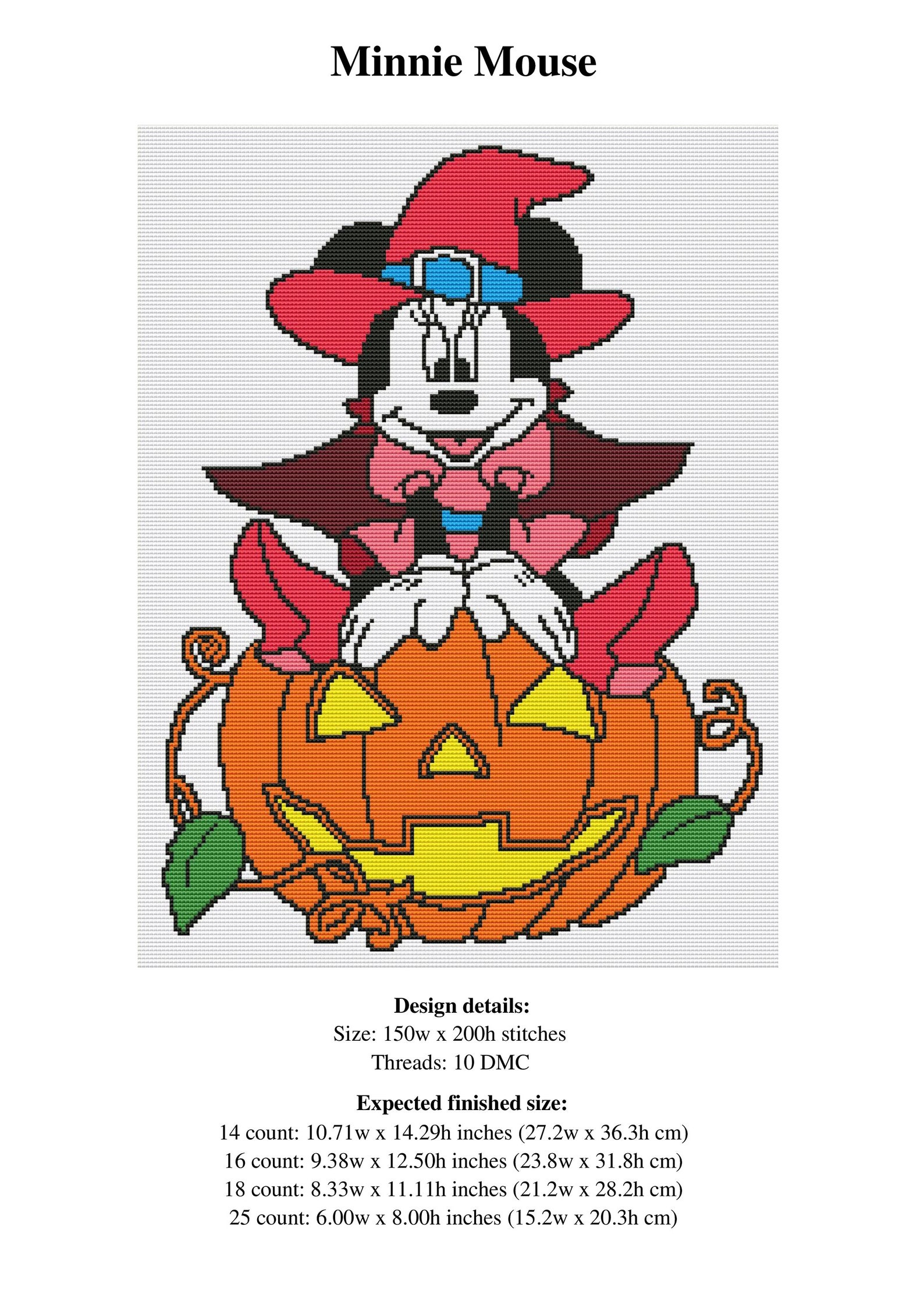 Minnie Mouse Cross Stitch Pattern / Halloween Cross Stitch Pattern ...