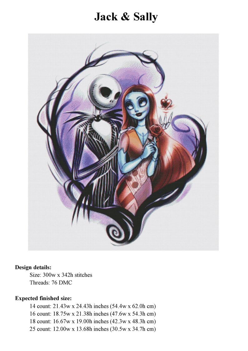 Jack and Sally Cross Stitch Pattern / Nightmare Before Christmas Cross ...