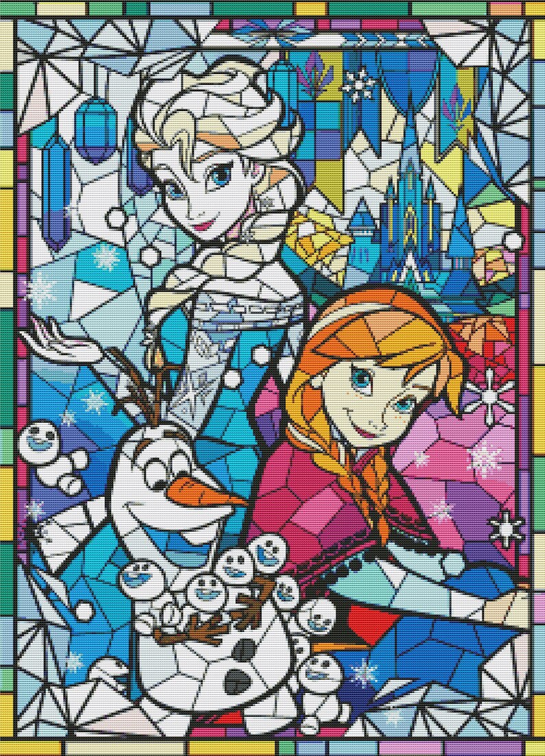 Frozen Stained Glass Cross Stitch Pattern, Elsa and Anna Embroidery PDF ...