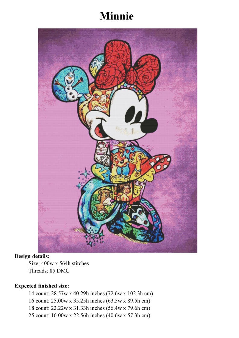 Minnie Mouse Cross Stitch Pattern / Cartoon Cross Stitch Pattern ...