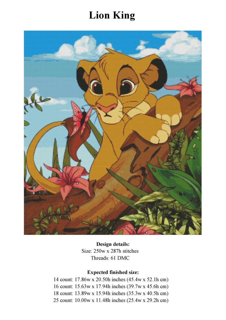 Lion King Cross Stitch Pattern / Simba Cross Stitch Pattern / Mufasa ...