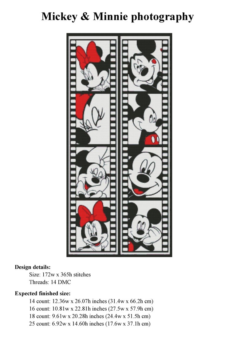 Mickey Mouse and Minnie Counted Cross Stitch Pattern / Cartoon PDF ...