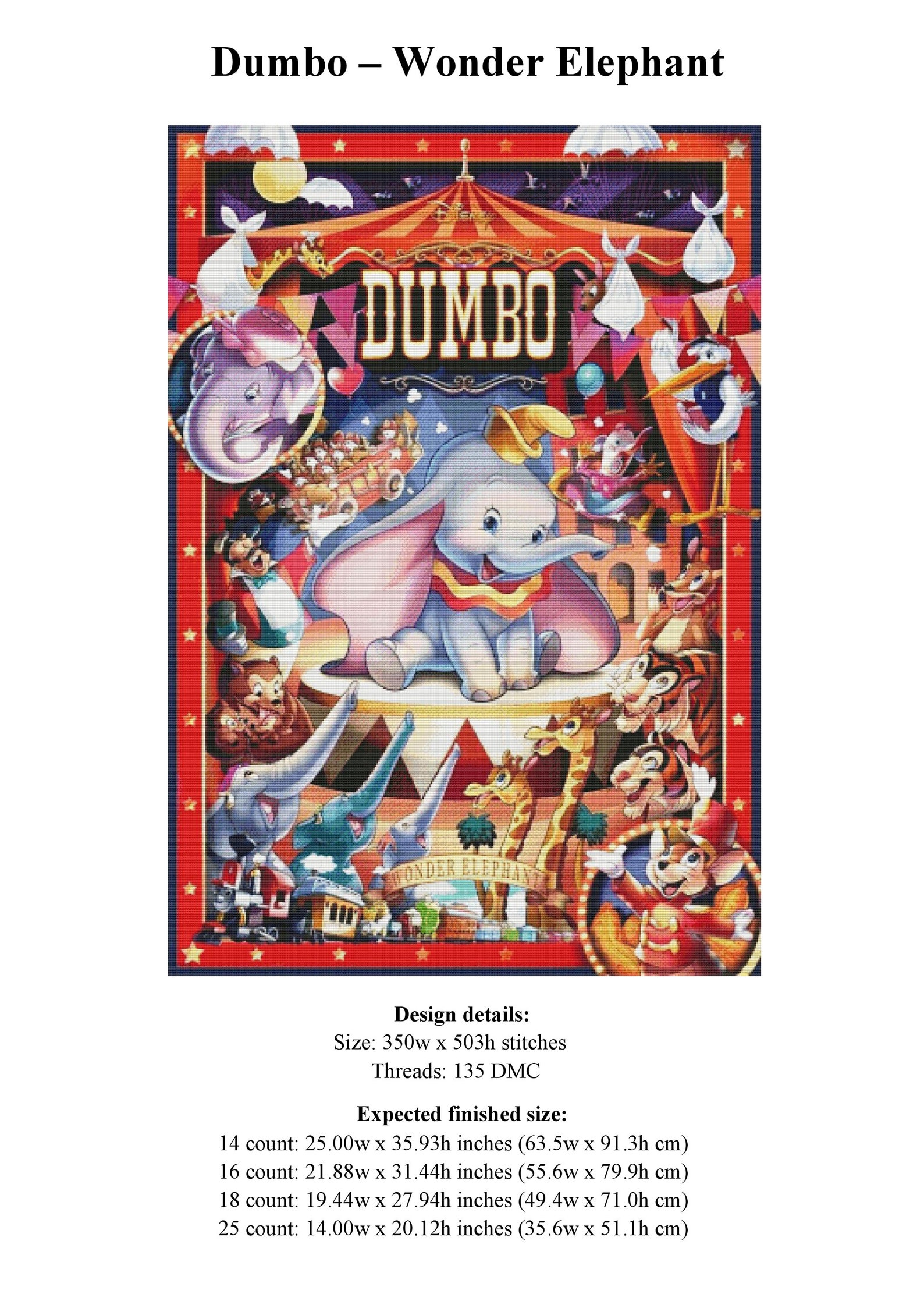 Dumbo Cross Stitch Pattern / Cartoon Dumbo Cross Stitch Chart / Cartoon ...