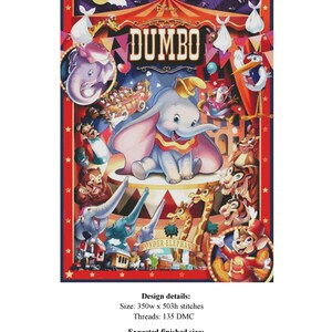 Dumbo Cross Stitch Pattern / Cartoon Dumbo Cross Stitch Chart / Cartoon ...