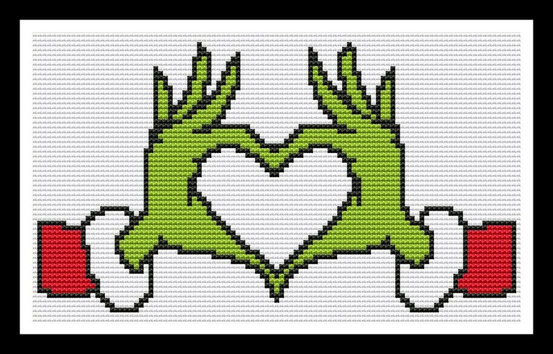 Grinch Heart Hands Cross Stitch Pattern: Christmas Embroidery Instant ...