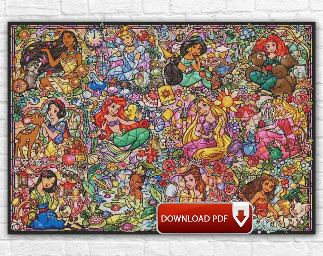 Princesses Cross Stitch Pattern / Cartoon Cross Stitch Pattern / Ariel ...