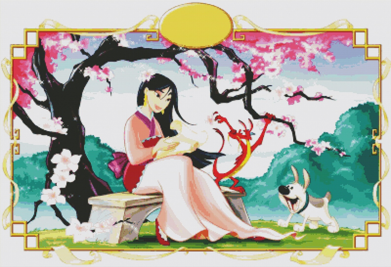 Princess Mulan Cross Stitch Pattern: Cartoon Character (digital Chart ...