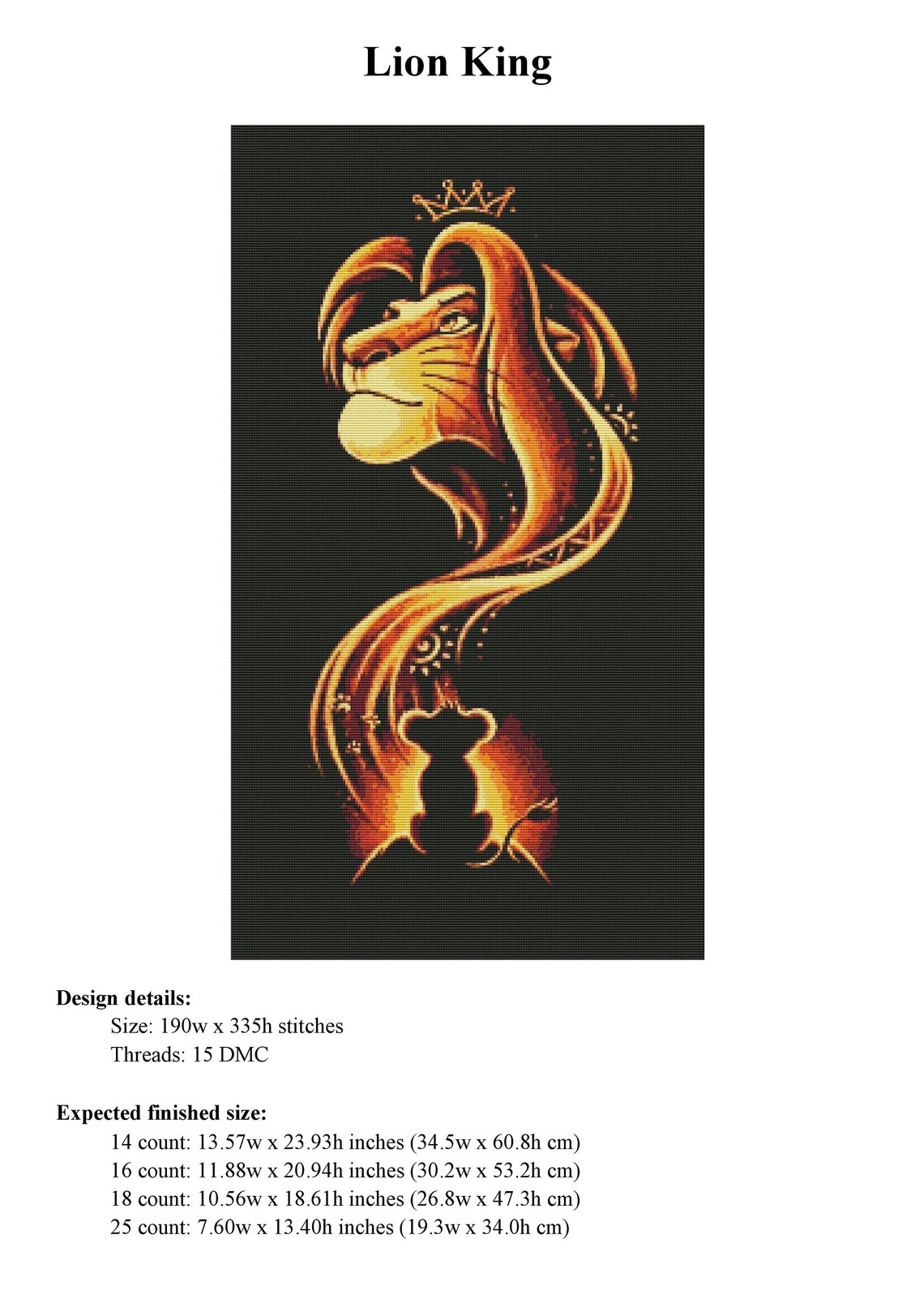 Lion King Counted Cross Stitch Pattern / Lion King Cross Stitch Chart ...