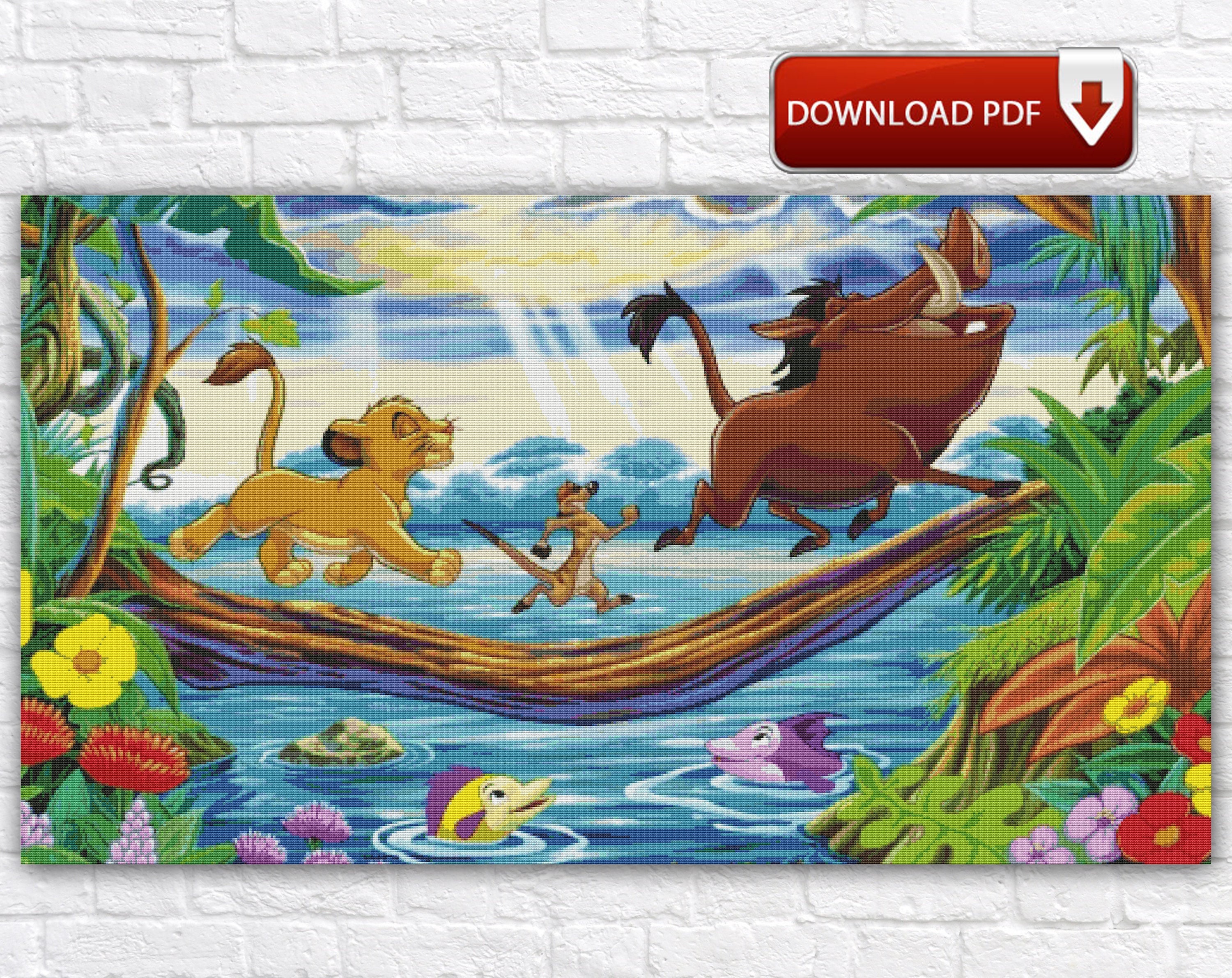 Lion King Cross Stitch Pattern / Cartoon Cross Stitch PDF Chart / Simba ...