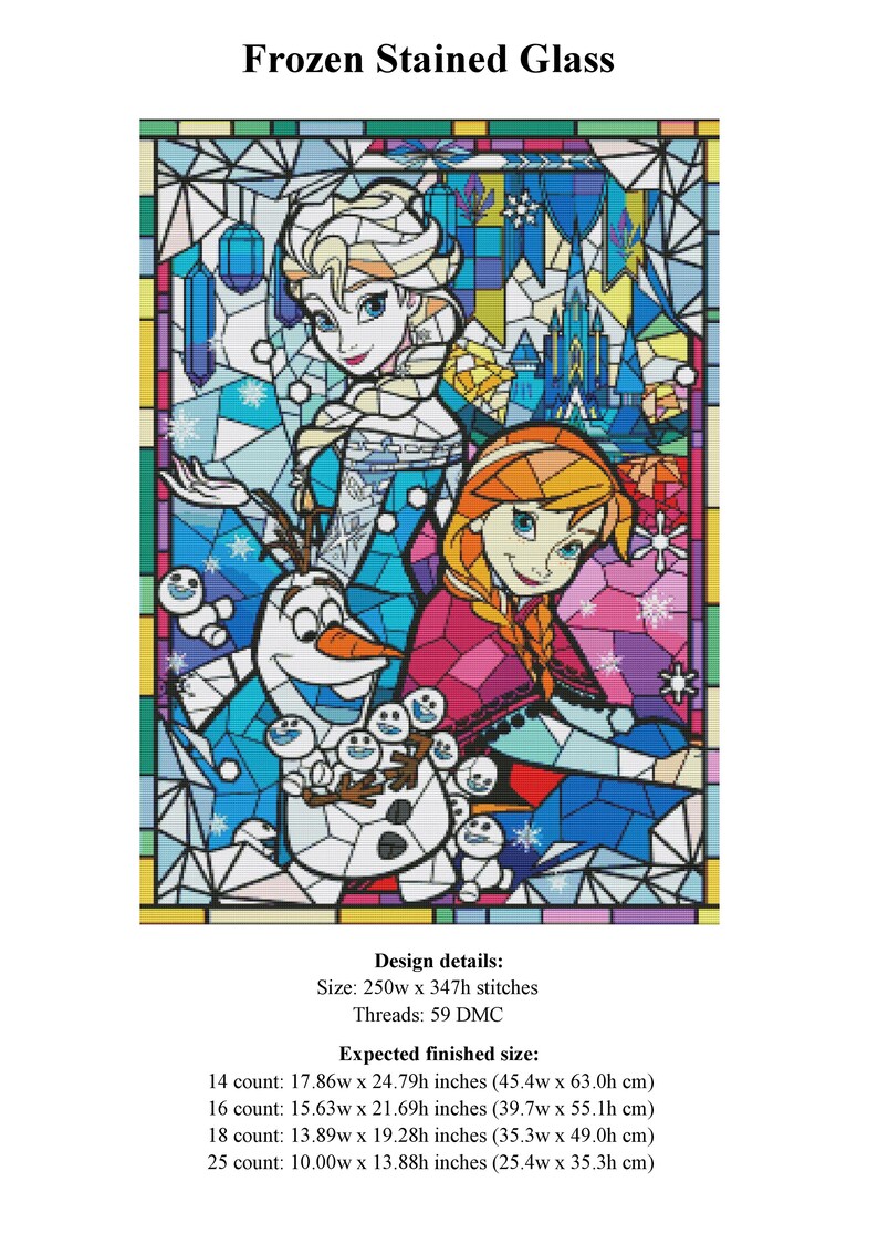 Frozen Stained Glass Cross Stitch Pattern, Elsa and Anna Embroidery PDF ...