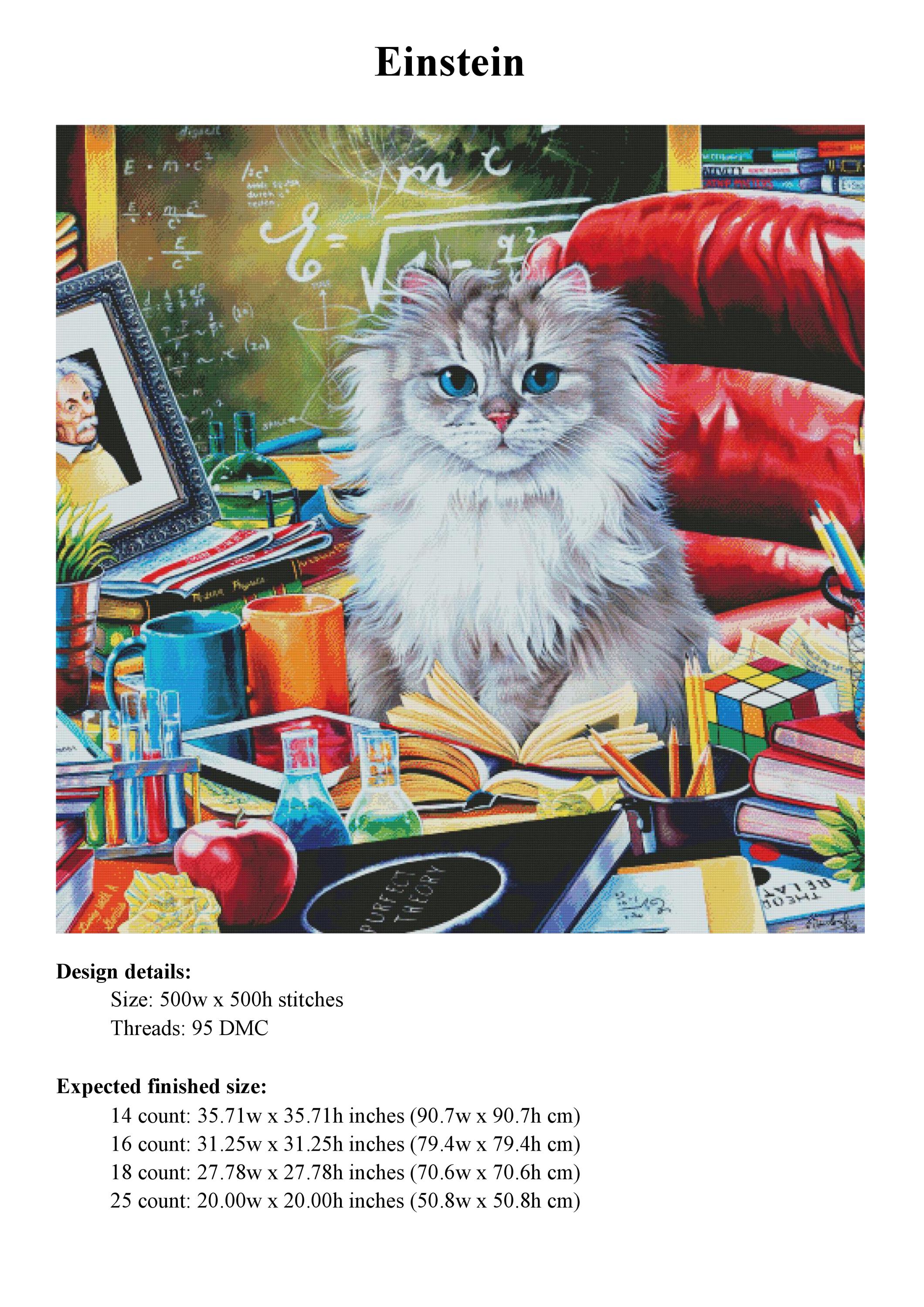 Einstein the Cat Cross Stitch Pattern / Scientist Cat Cross Stitch PDF ...