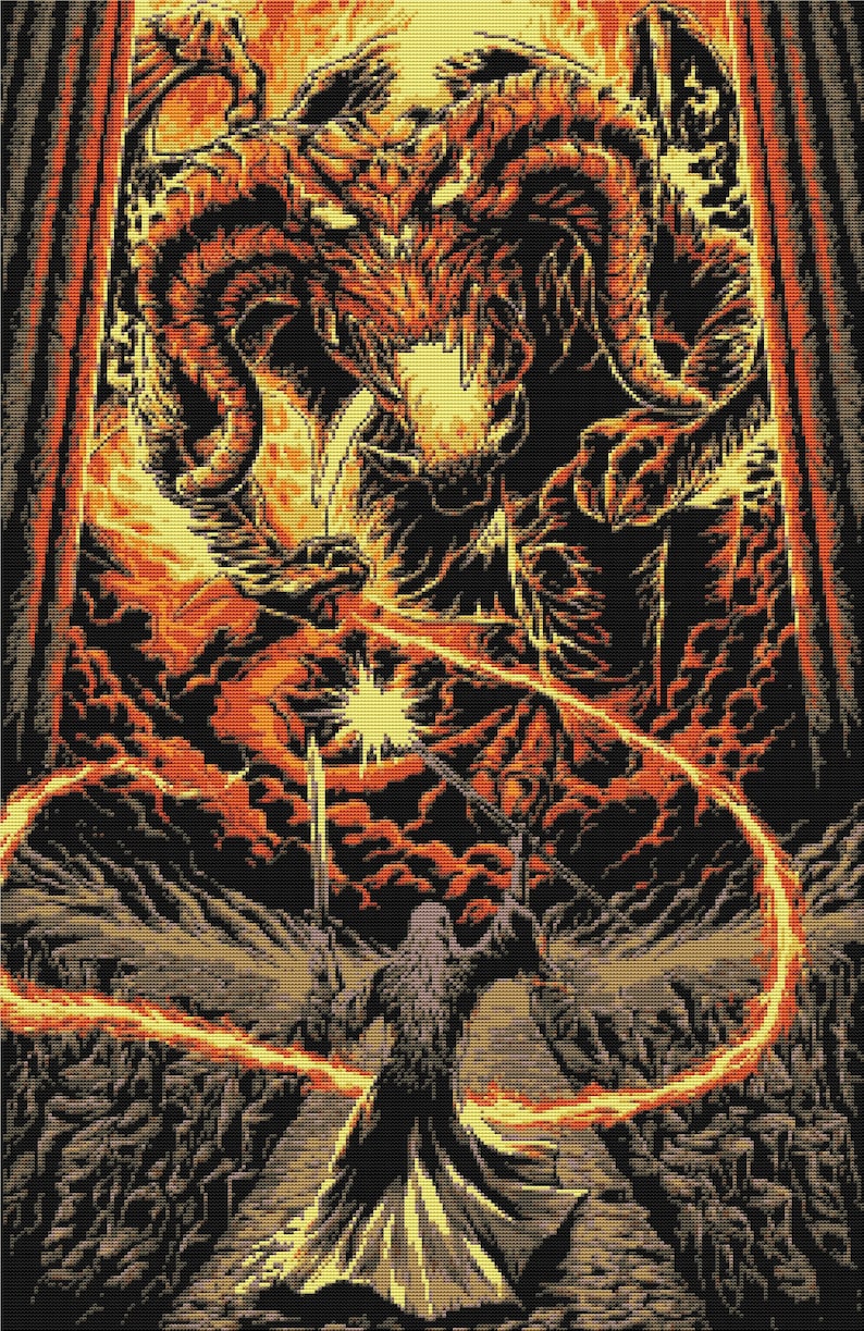 Lord of the Rings Cross Stitch Pattern / Balrog VS Gandalf Cross Stitch ...