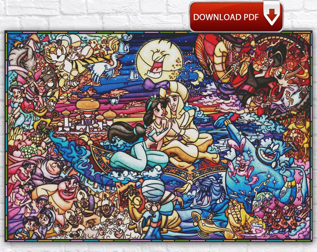 Aladdin Stained Glass Cross Stitch Pattern: Princess Jasmine (PDF ...