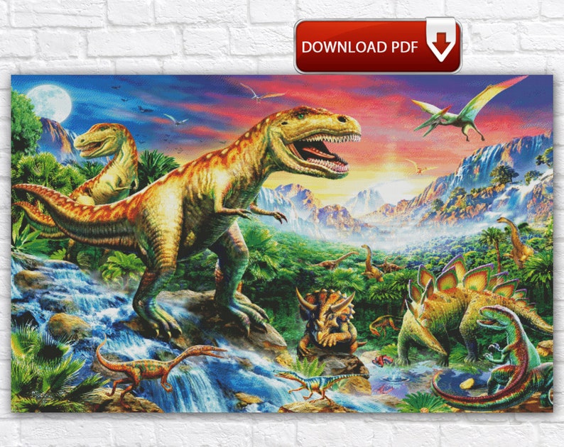 Dinosaur Cross Stitch Chart / Jurassic Park Dinosaurs Cross Stitch ...