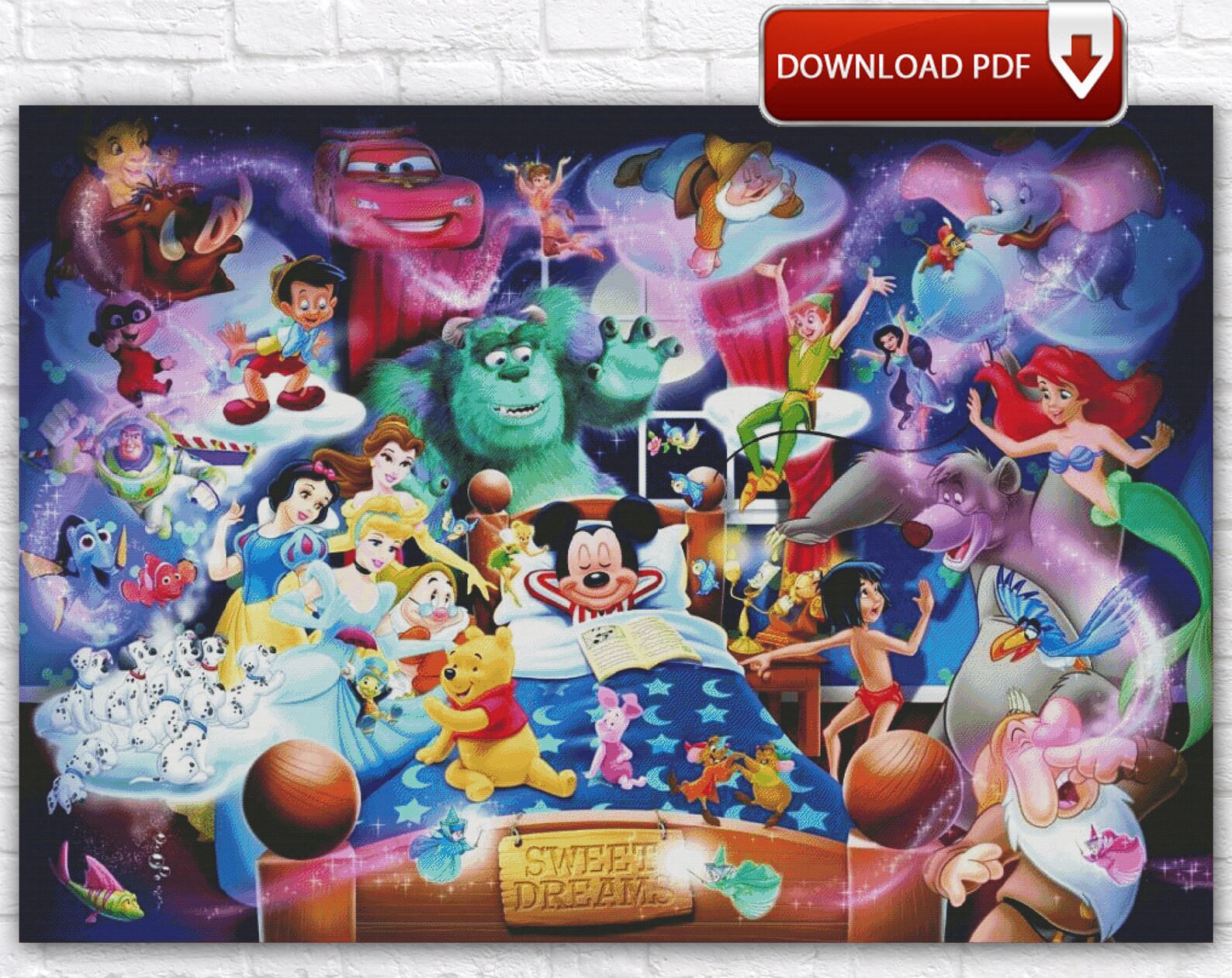 Cartoon Cross Stitch Pattern / Large Cross Stitch Pattern / Mickey ...